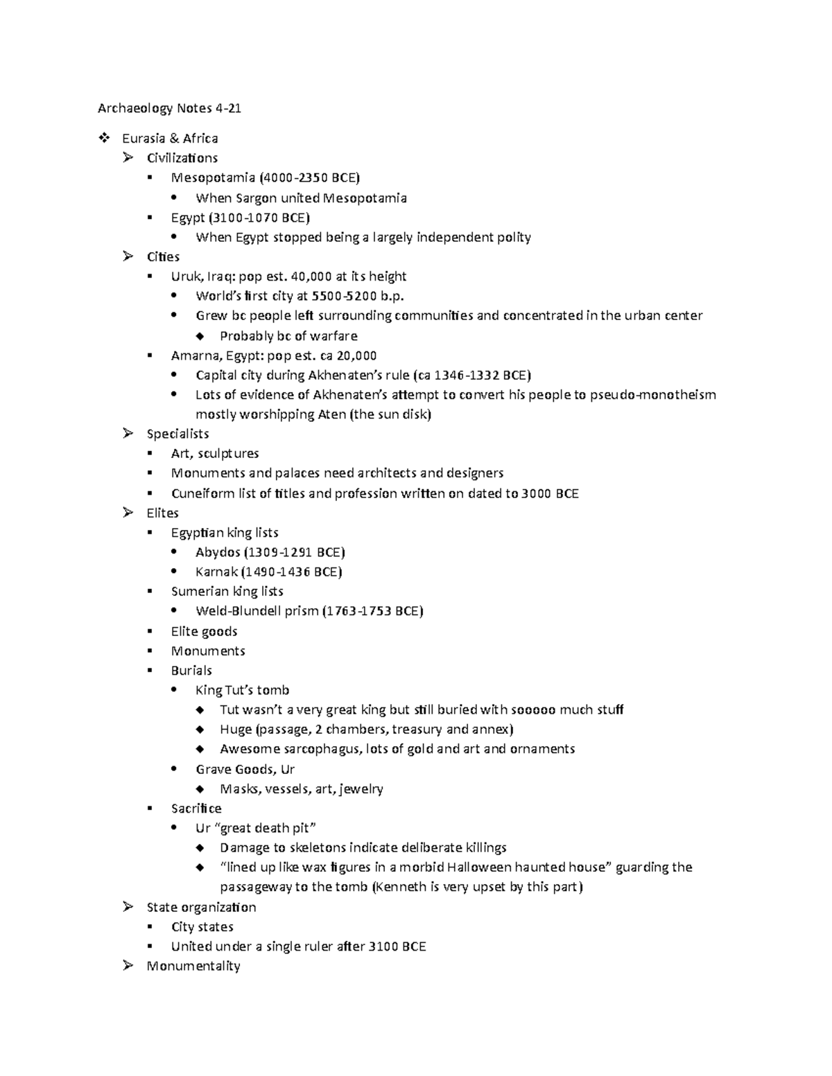 Archaeology Notes 4-21 - Archaeology - Archaeology Notes 4- Eurasia ...