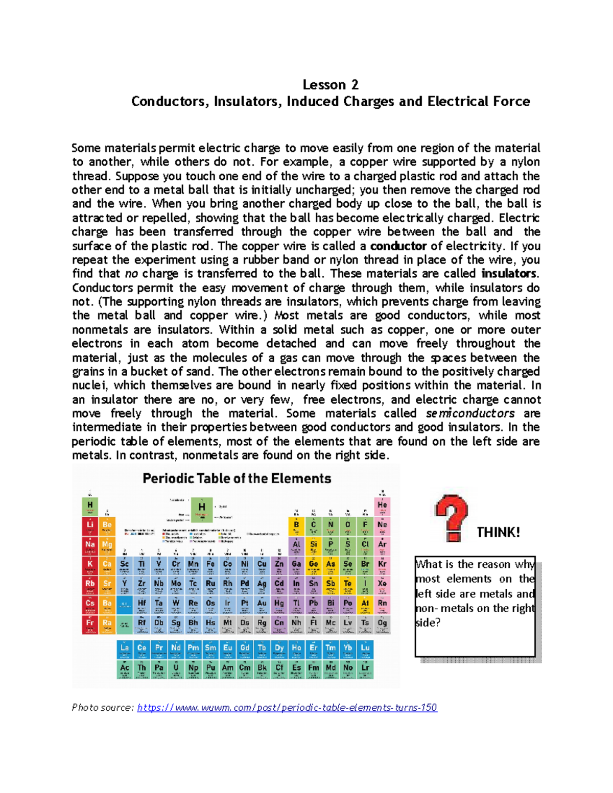 Lesson 2 Conductors, Insulators, Induced Charges and Electrical Force ...