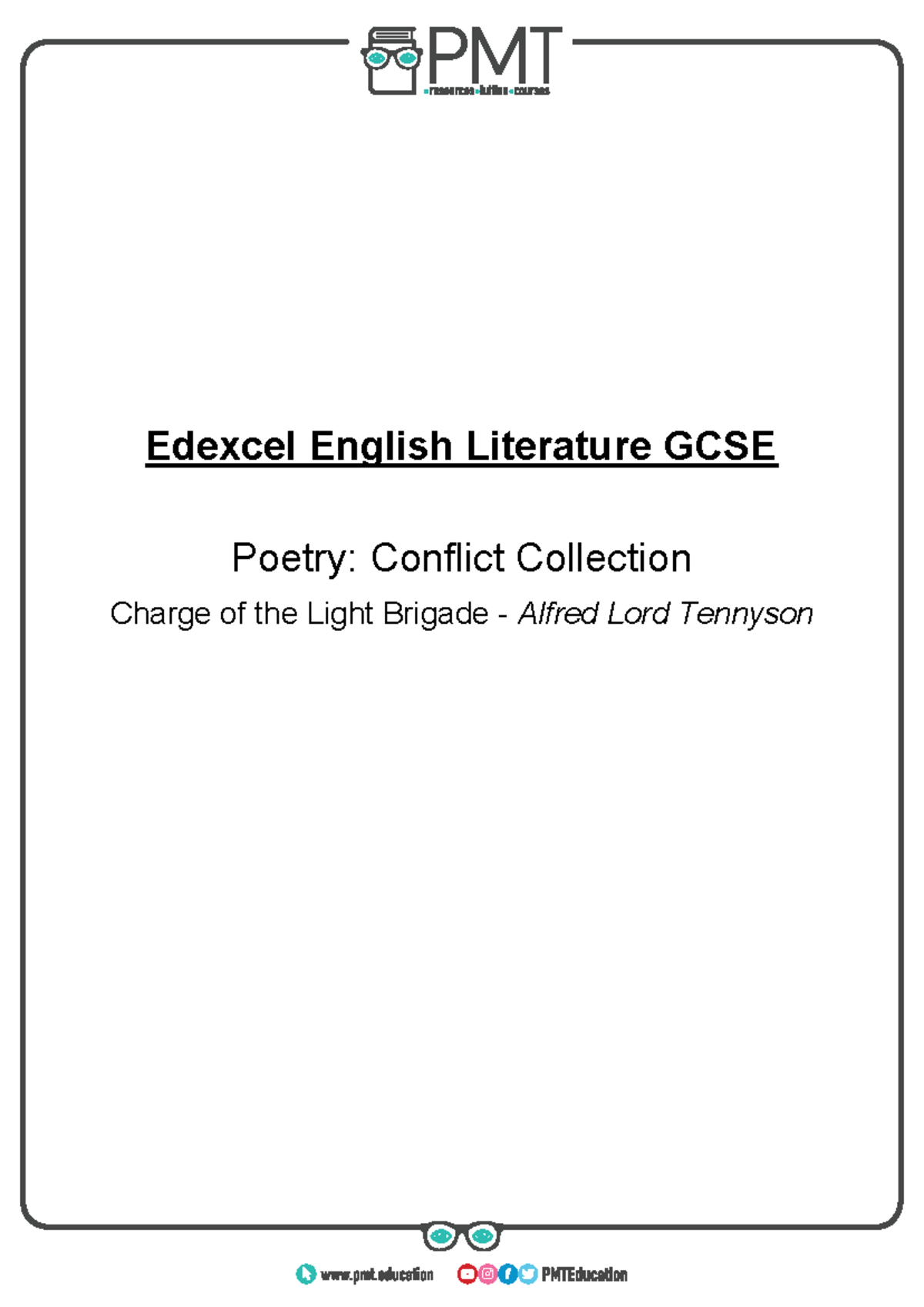 The Charge of the Light Brigade Alfred Lord Tennyson - Edexcel English ...