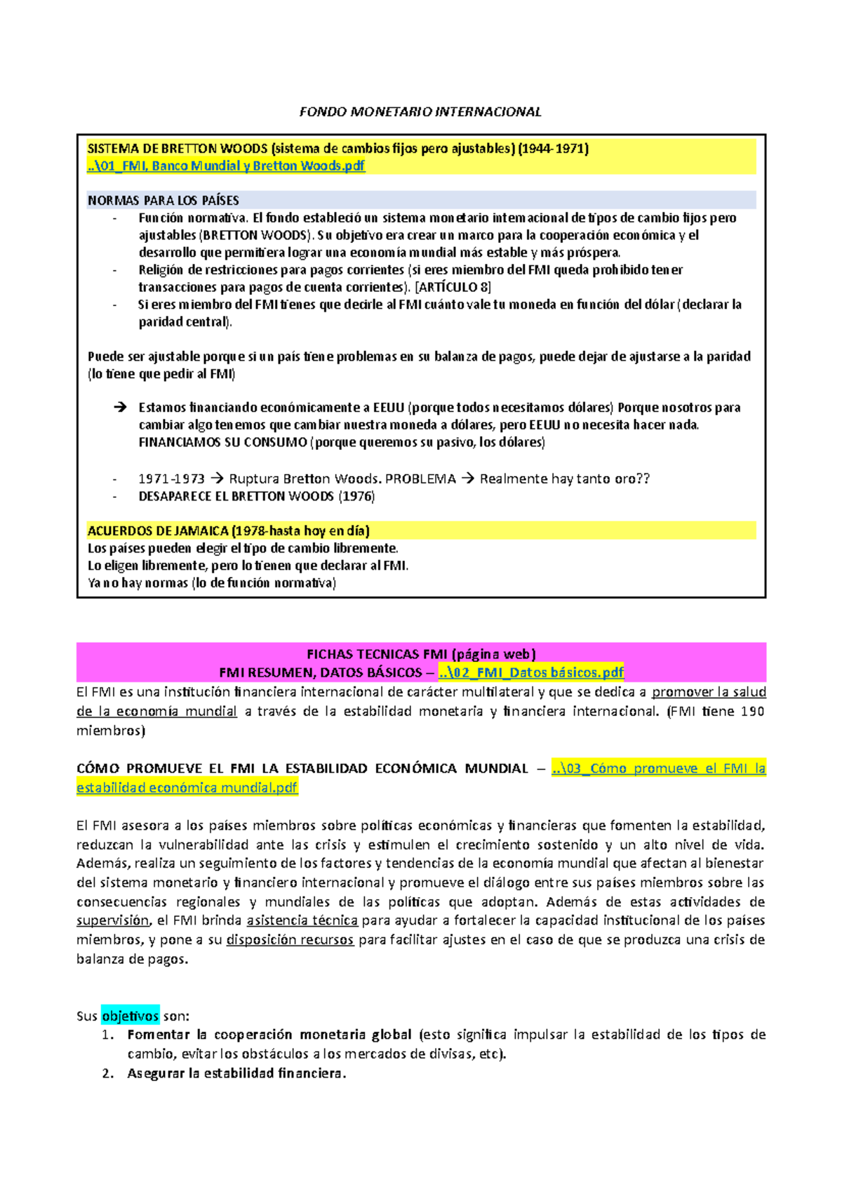 2.1 - FMI - Apuntes sobre FMI - FONDO MONETARIO INTERNACIONAL FICHAS ...