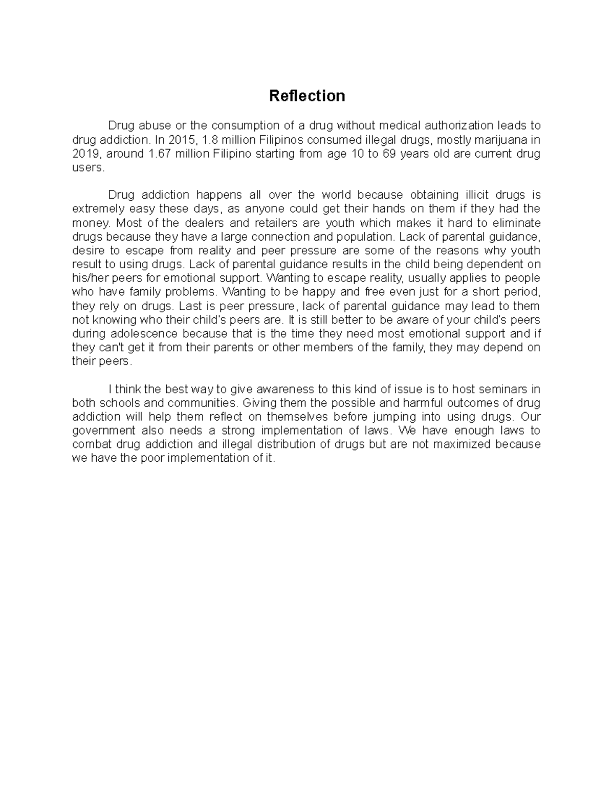 NSTP1 DRUG Education AND VICE Control Reflection Reflection Drug