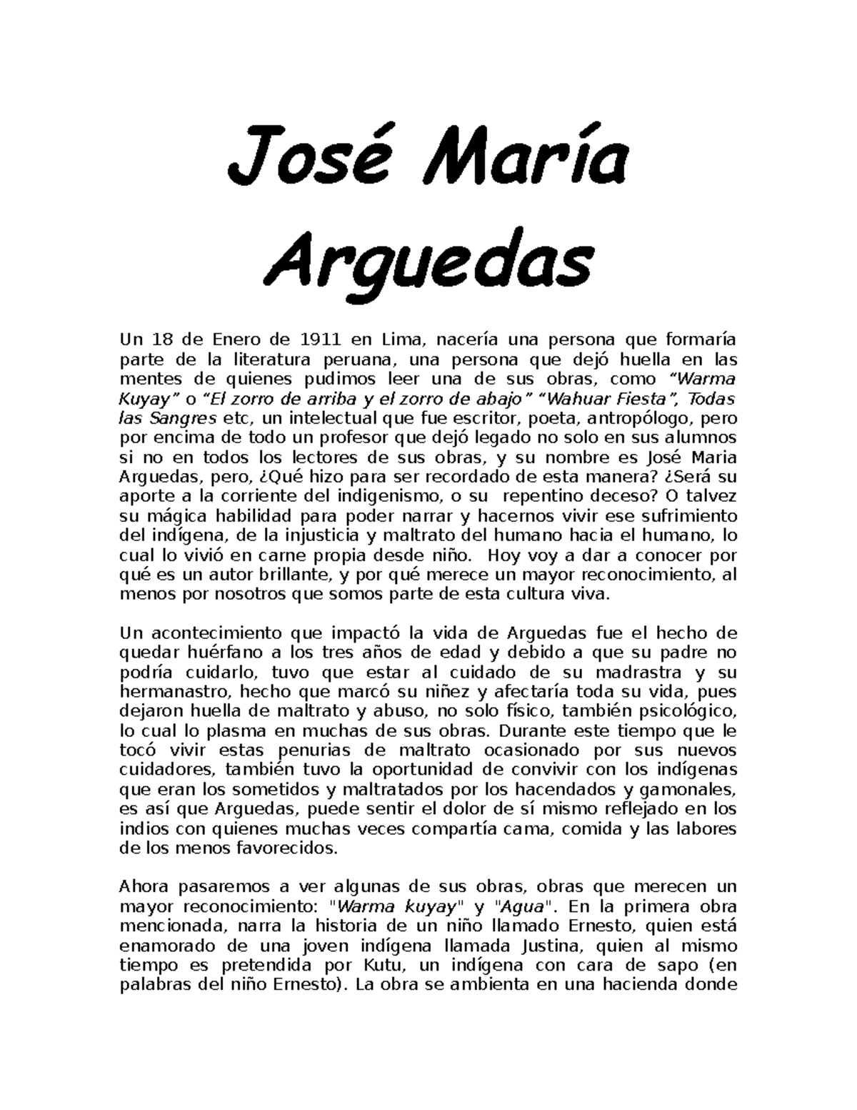 José María Arguedas - José María Arguedas Un 18 de Enero de 1911 en ...