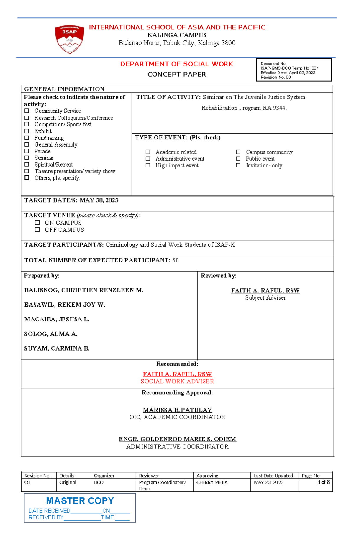 QMS DCO ISAP Temp No 001 Concept Paper template final - MASTER COPY ...
