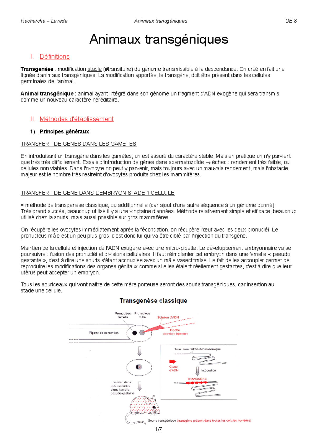 Animaux transgéniques - Définitions Transgenèse : modification stable ...