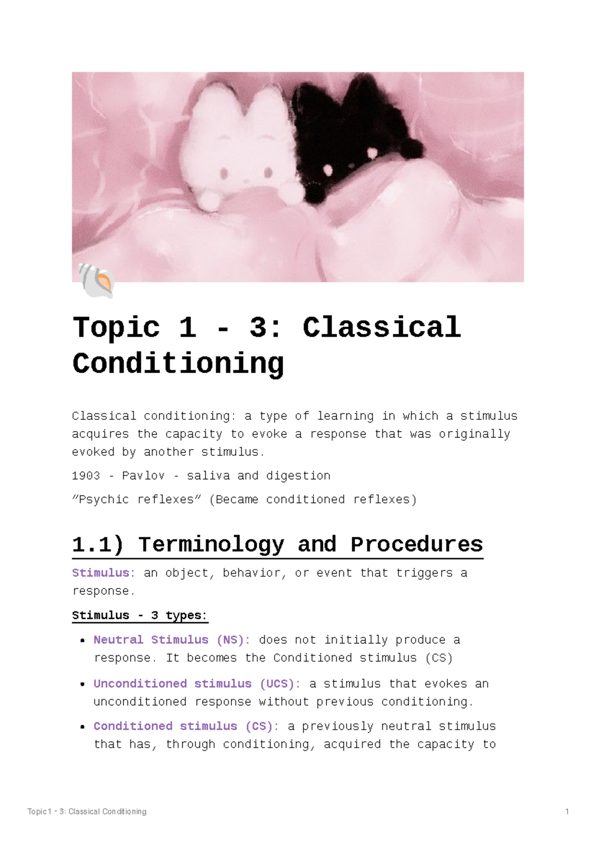 Classical Conditioning - 🐚 Topic 1 - 3: Classical Conditioning ...