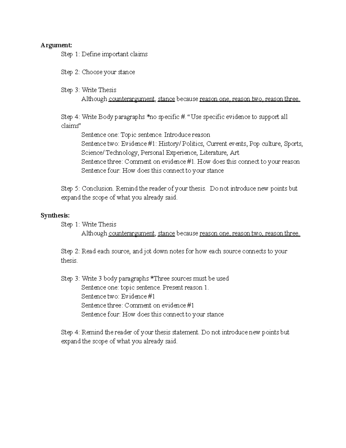 AP Lang Reminders - Argument: Step 1: Define important claims Step 2 ...