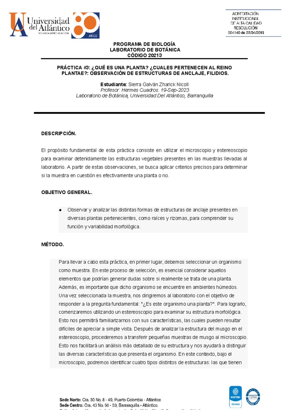 Práctica #2 - Practica #2: Observación de estructuras de anclaje y ...