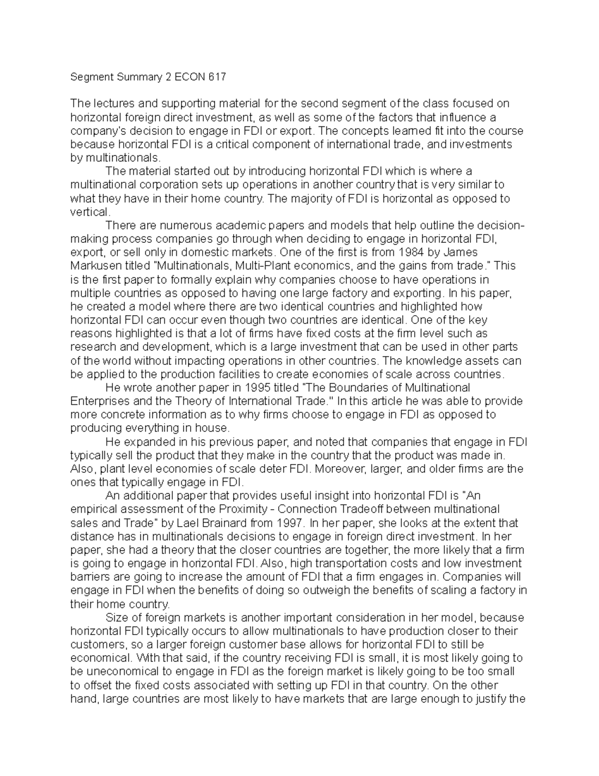 Summary 13 - Segment Summary 2 ECON 617 The lectures and supporting ...