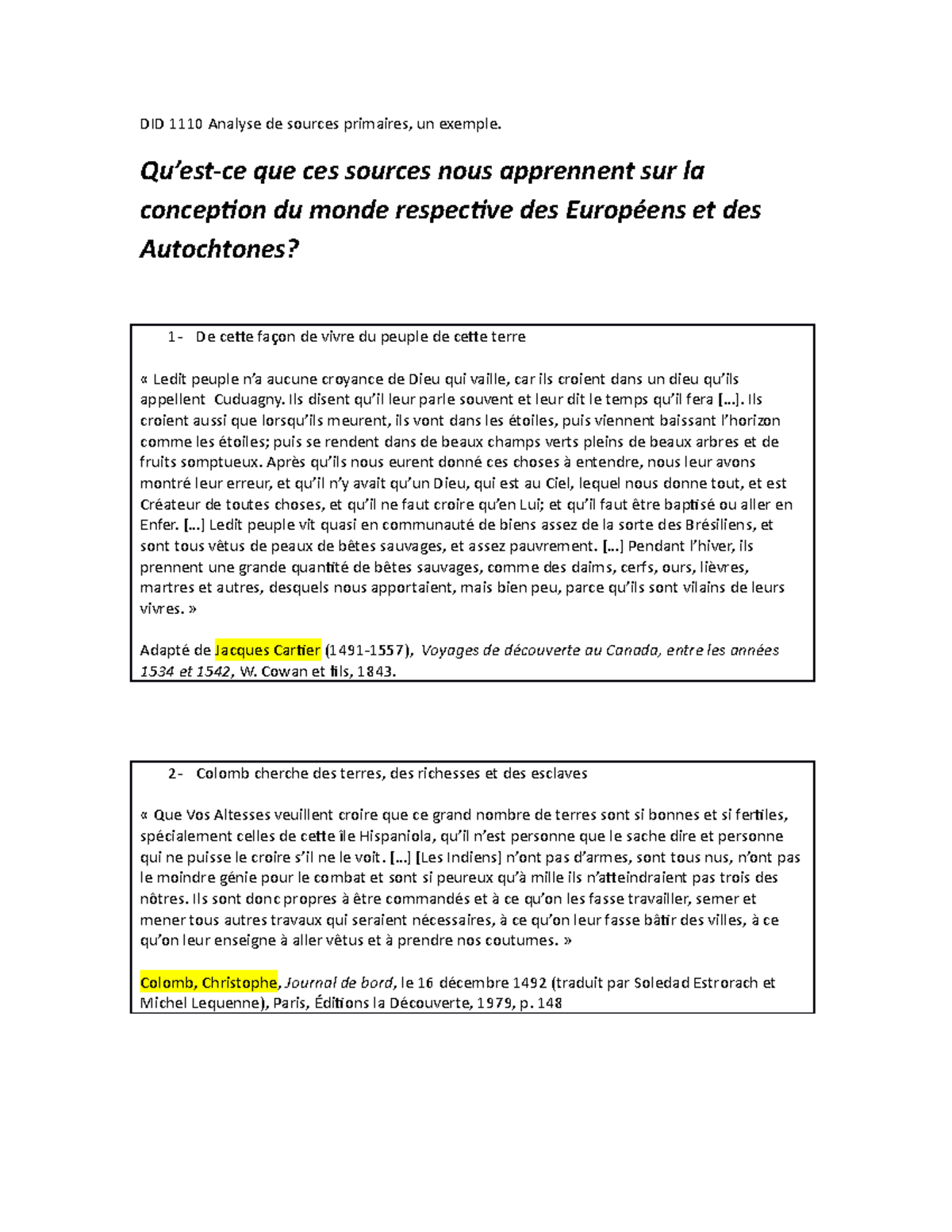 Analyse de sources - documents - DID 1110 Analyse de sources primaires ...