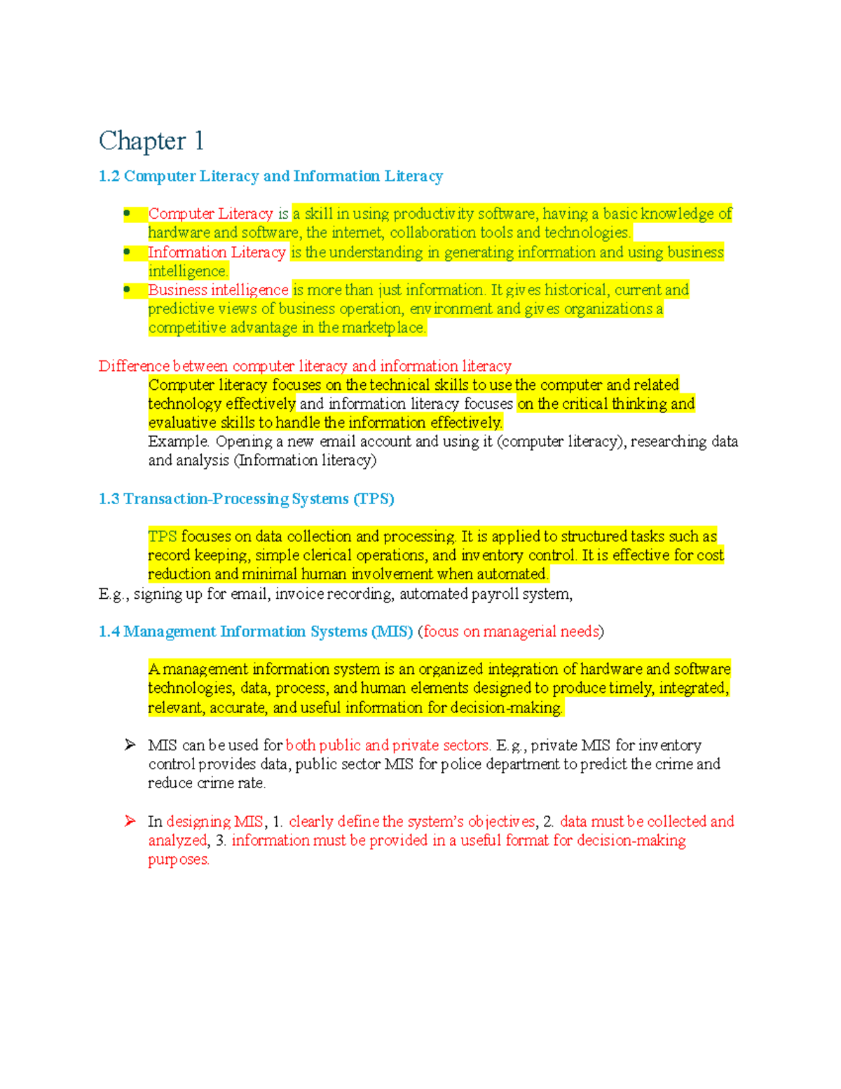 CSIS 2200-Midterm Note - Chapter 1 1 Computer Literacy and Information Literacy Computer ...