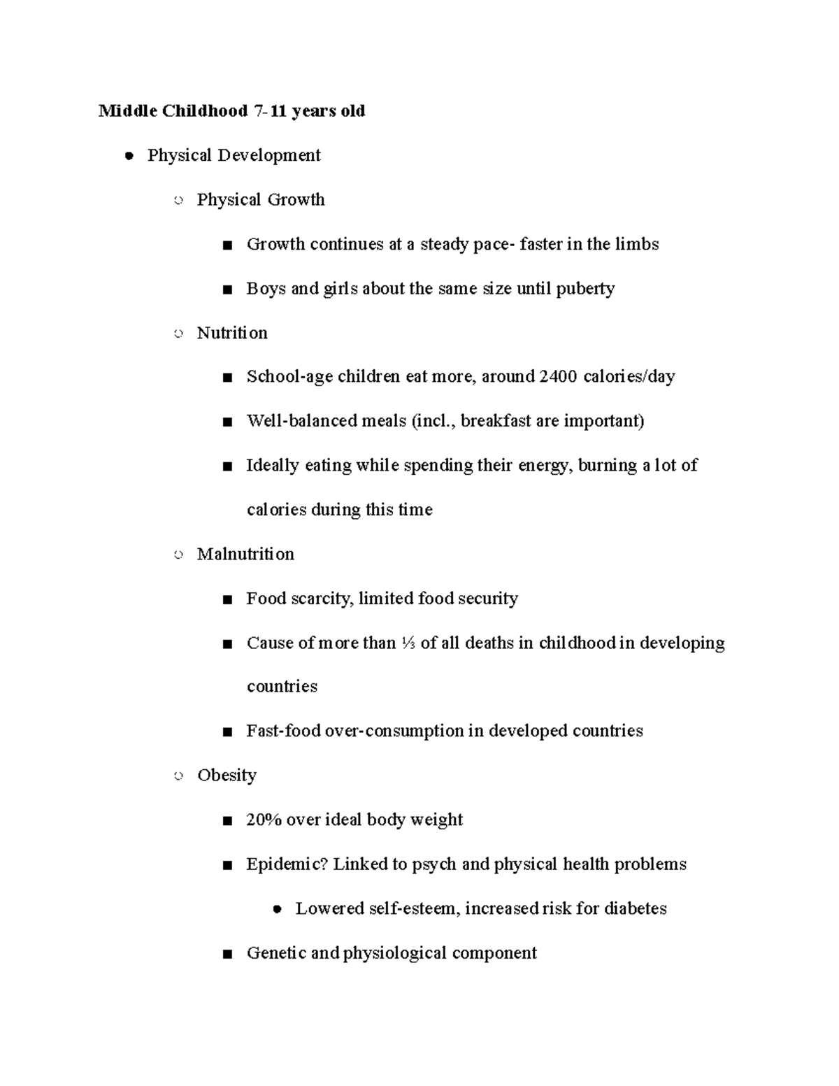 Middle Childhood Physical Development - Middle Childhood 7-11 years old ...