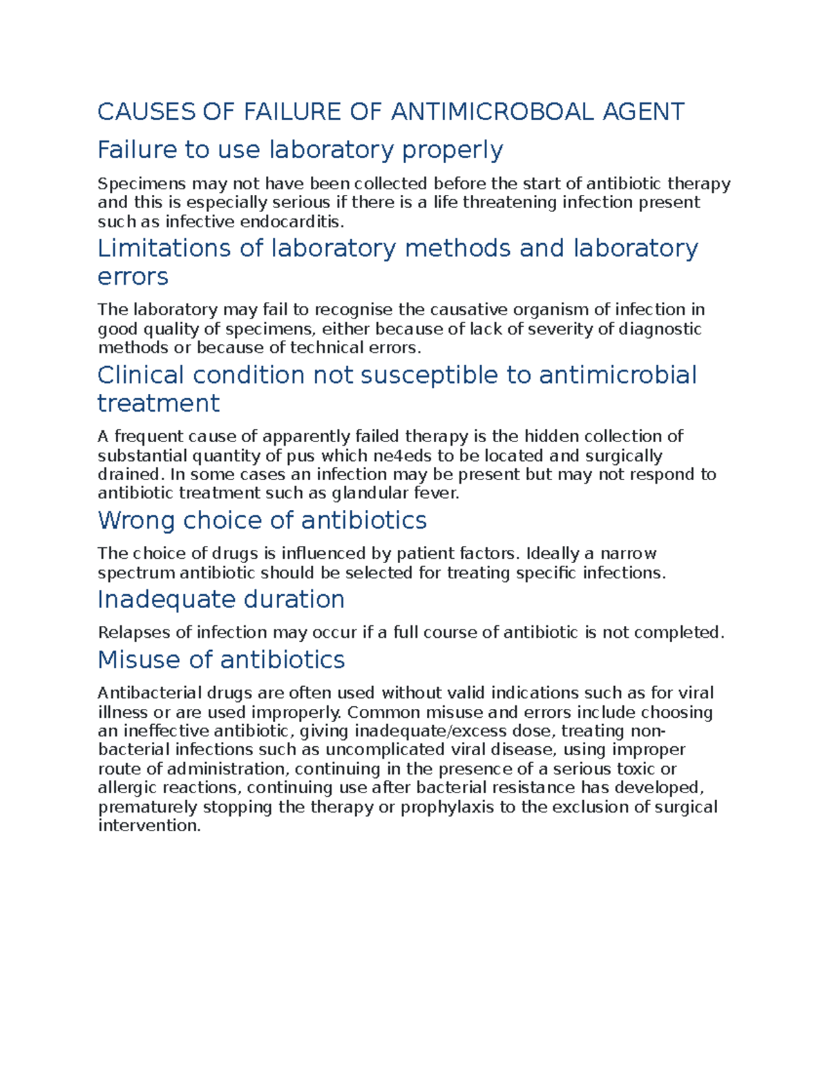 136 - essays - CAUSES OF FAILURE OF ANTIMICROBOAL AGENT Failure to use ...