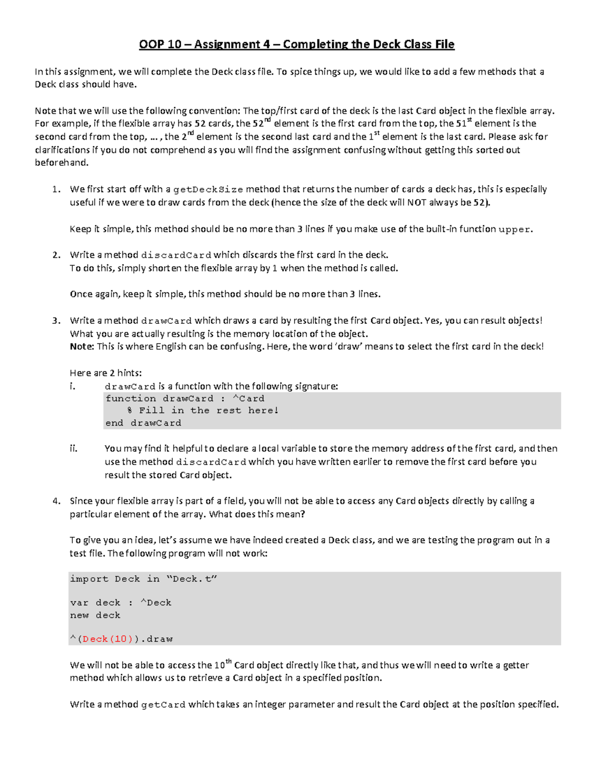 Lesson 12 Oop 10 Assignment 4 Completing The Deck Class File Oop 10 Assignment 4