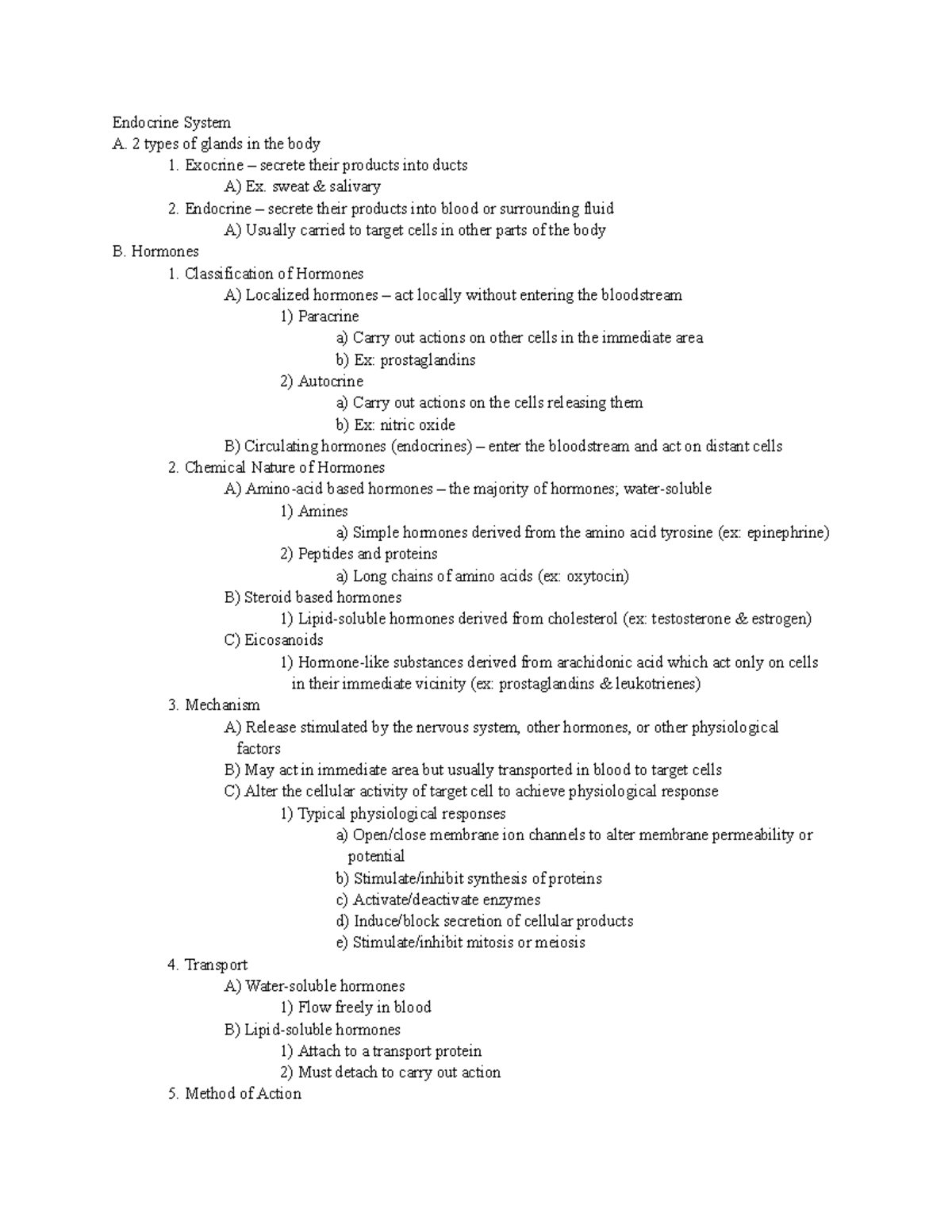 Endocrine Notes - Endocrine System A. 2 types of glands in the body 1 ...