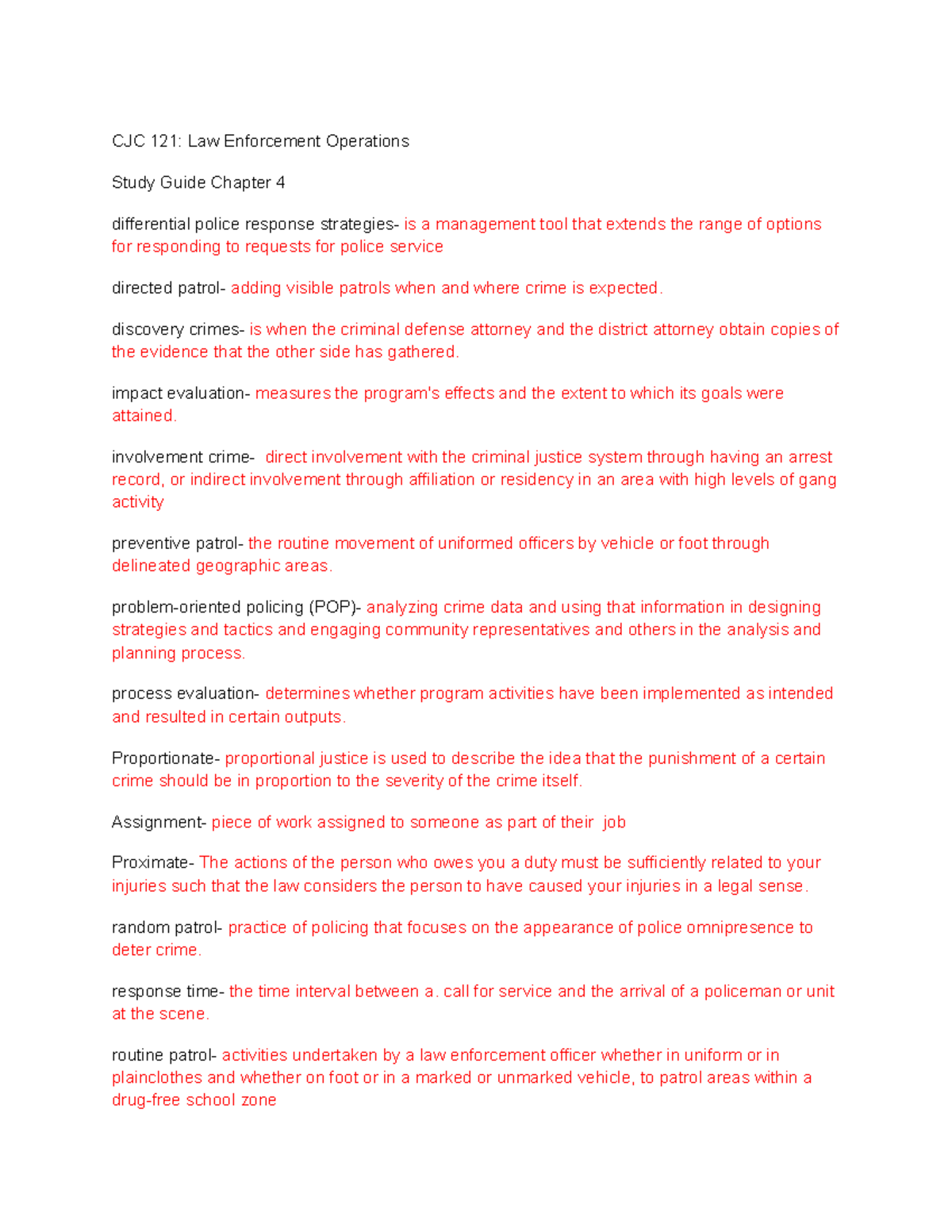 Study Guide Chapter 4-Rahma Elabed - CJC 121: Law Enforcement ...