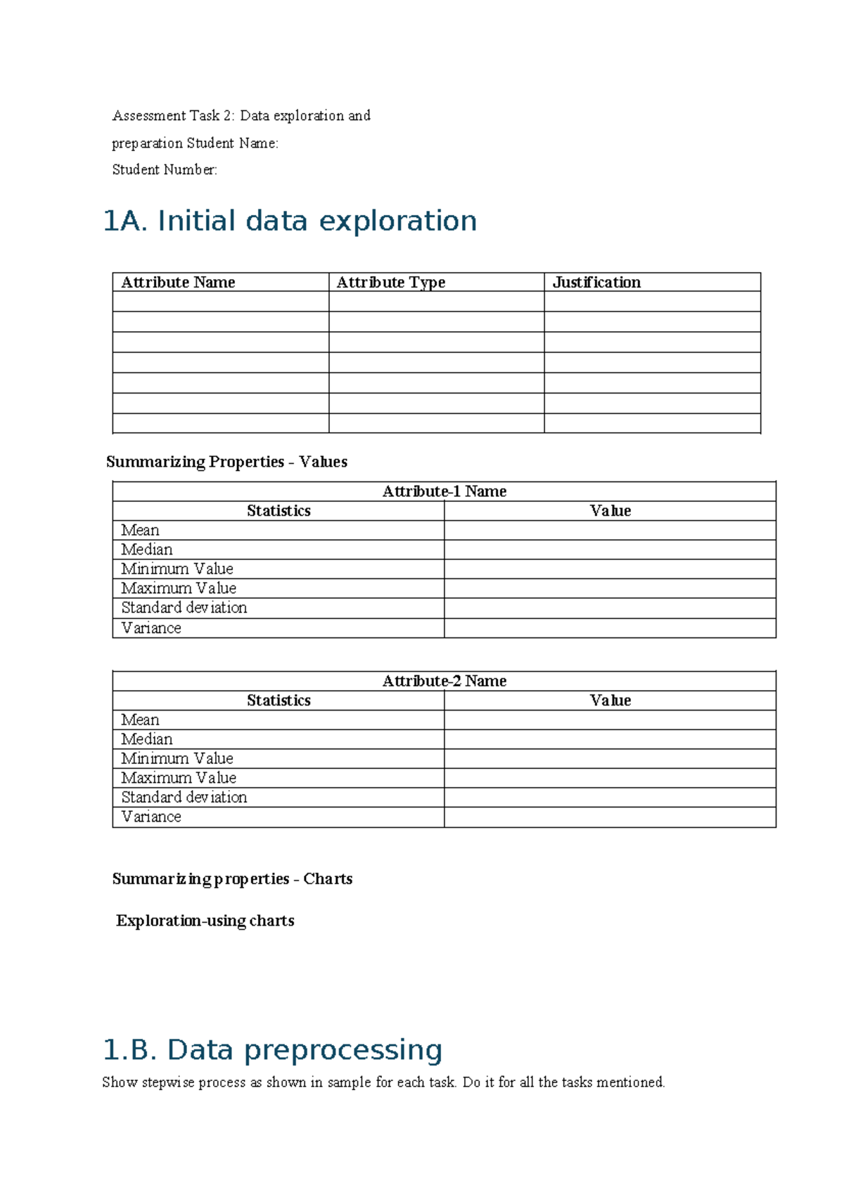 Report Sample - Assessment Task 2: Data exploration and preparation Student Name: Student Number ...