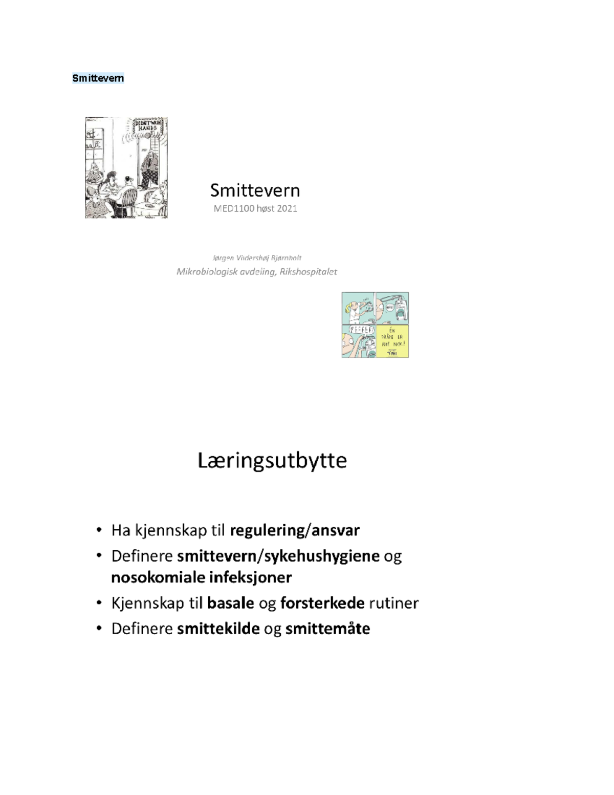 Smittevern - Notater fra PP - MED1100 - Smittevern - Studocu