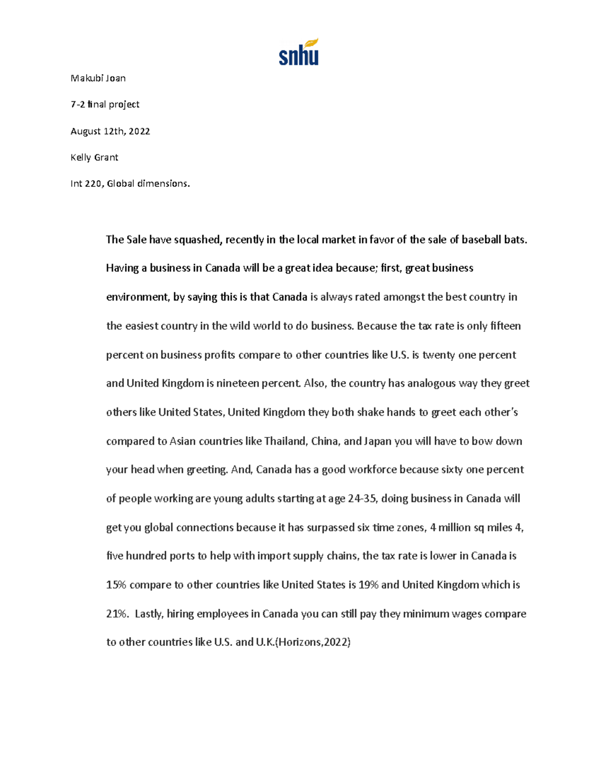 7-2 final project INT 220 Business Brief Template - Makubi Joan 7-2 ...