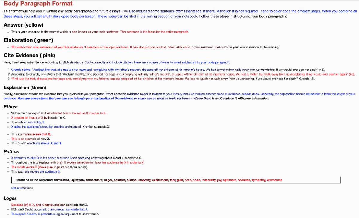 Ace format for student who need it right a - Body Paragraph Format This ...