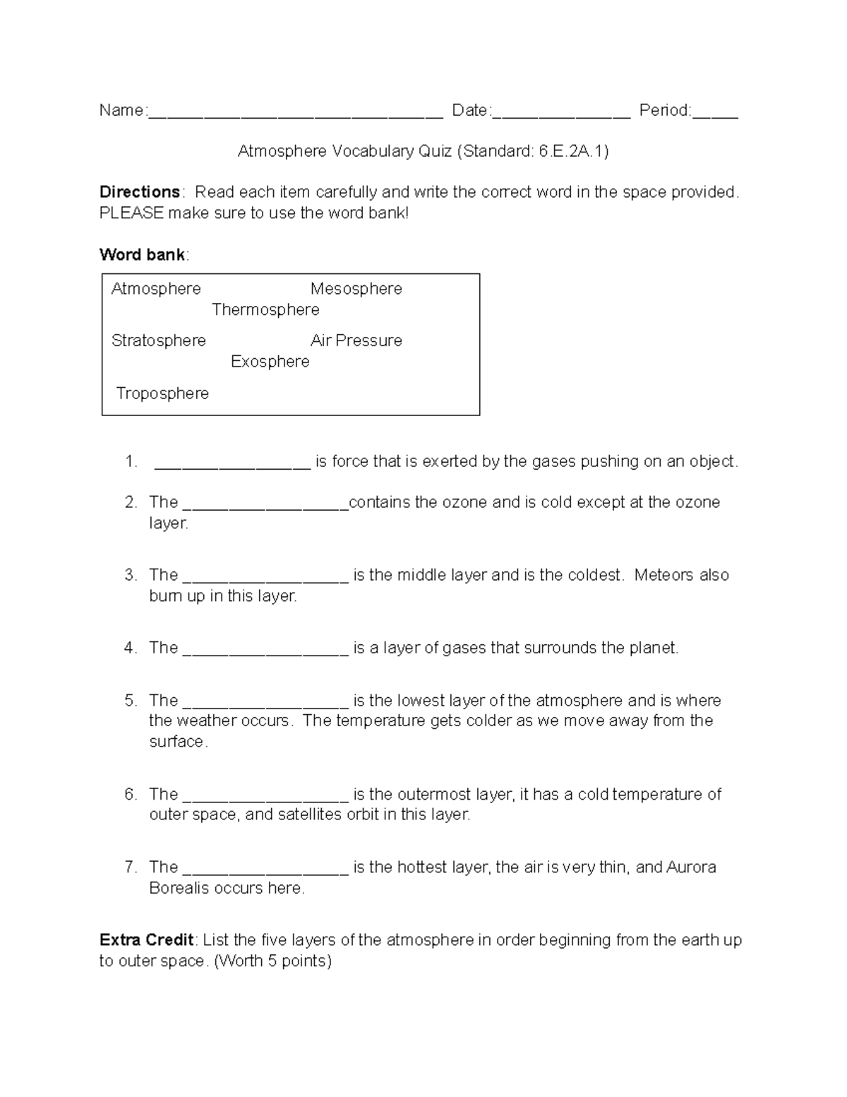 Atmosphere vocab qz - Name:________________________________ Date ...