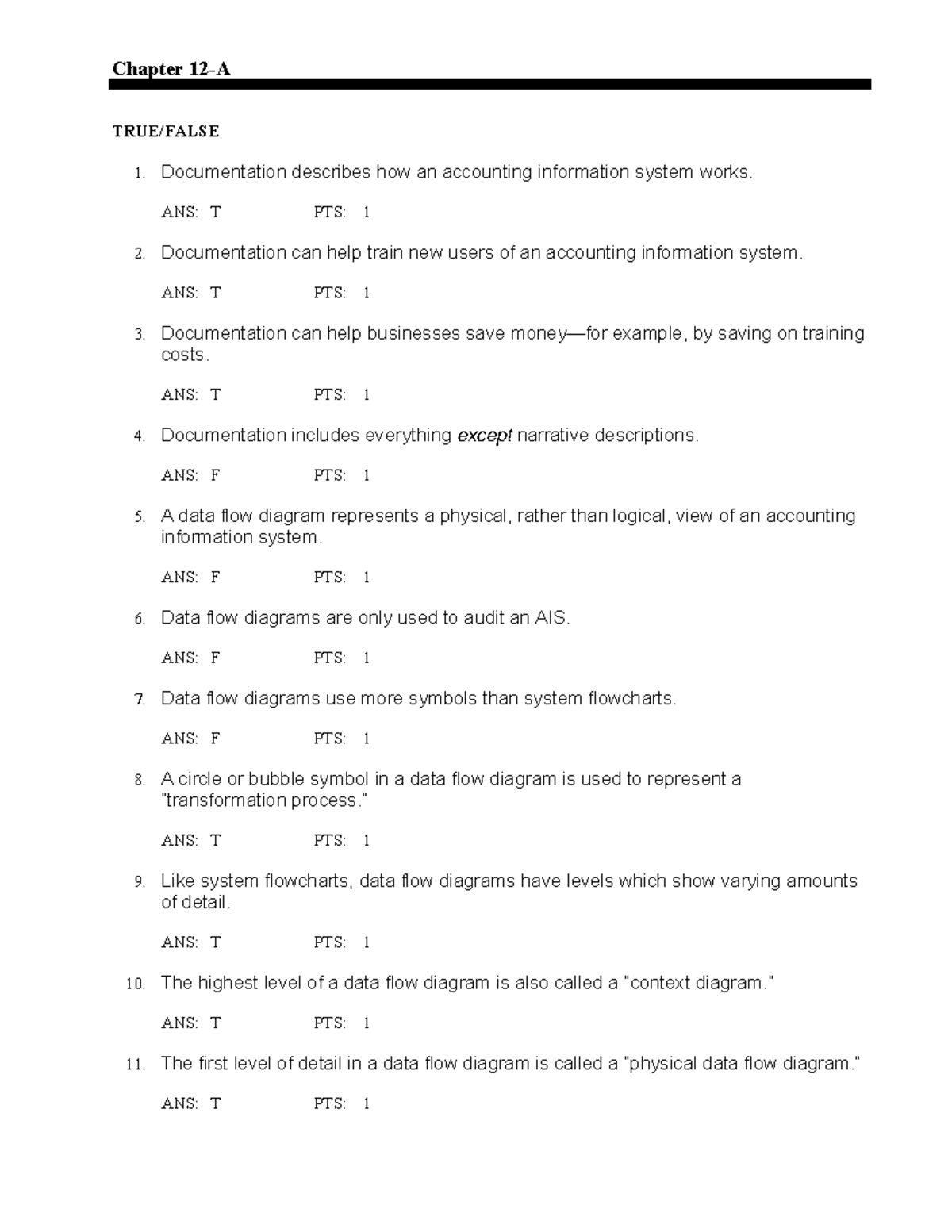 Chapter 12A - AIS Systems Documentation - Chapter 12-A TRUE/FALSE 1 ...