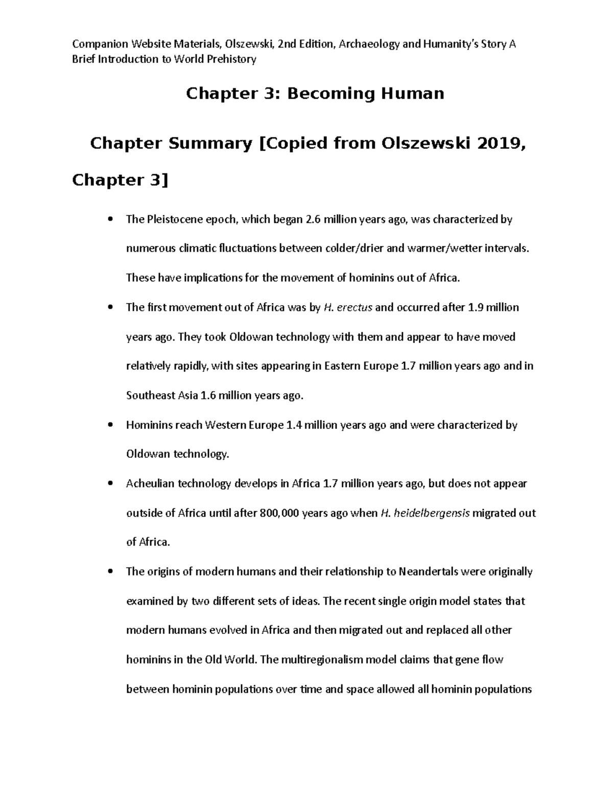 Chapter 3 Summary and Outline - Chapter 3: Becoming Human Chapter ...