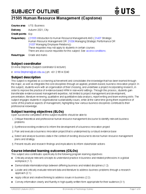 HRM Capstone - na na - SUBJECT OUTLINE 21505 Human Resource Management ...