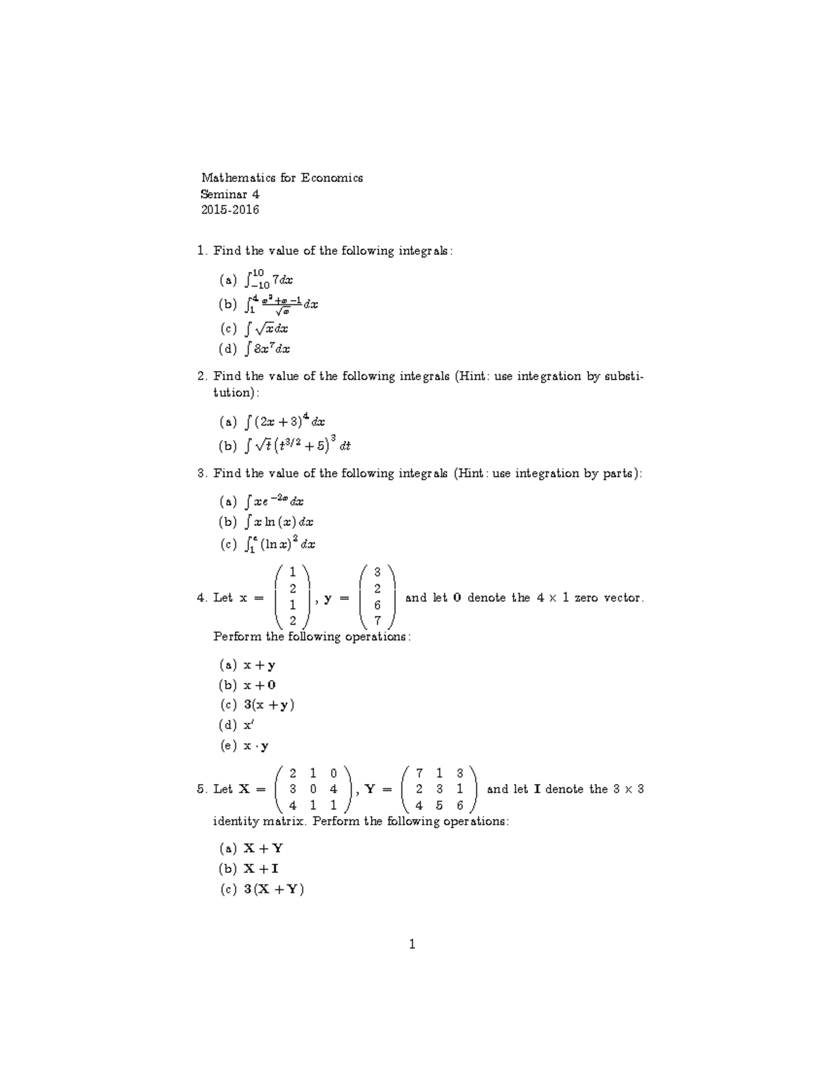 Tutorial work - 4 - seminar 4, questions + answers - Mathematics for ...