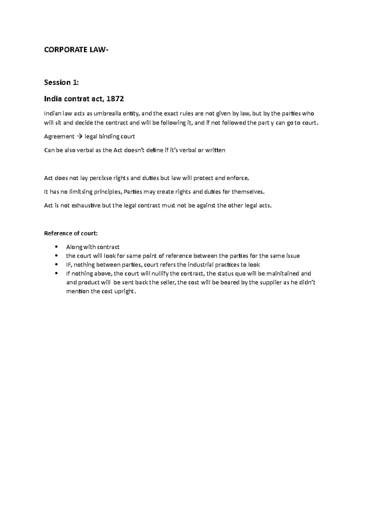 Corporate LAW Notes Bachelor Of Management Studies Delhi University