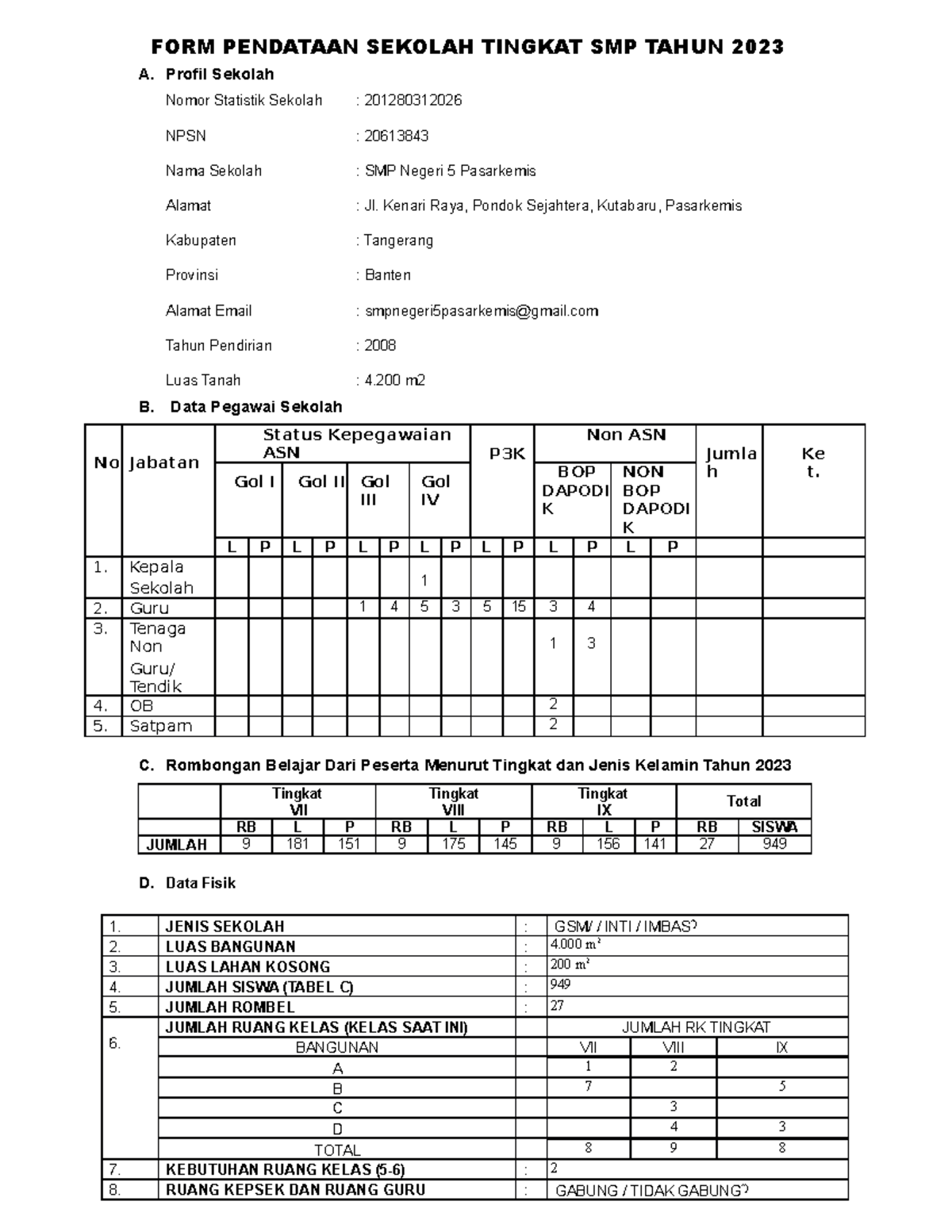 FORM Pendataan SMP 2023 - FORM PENDATAAN SEKOLAH TINGKAT SMP TAHUN 2023 ...