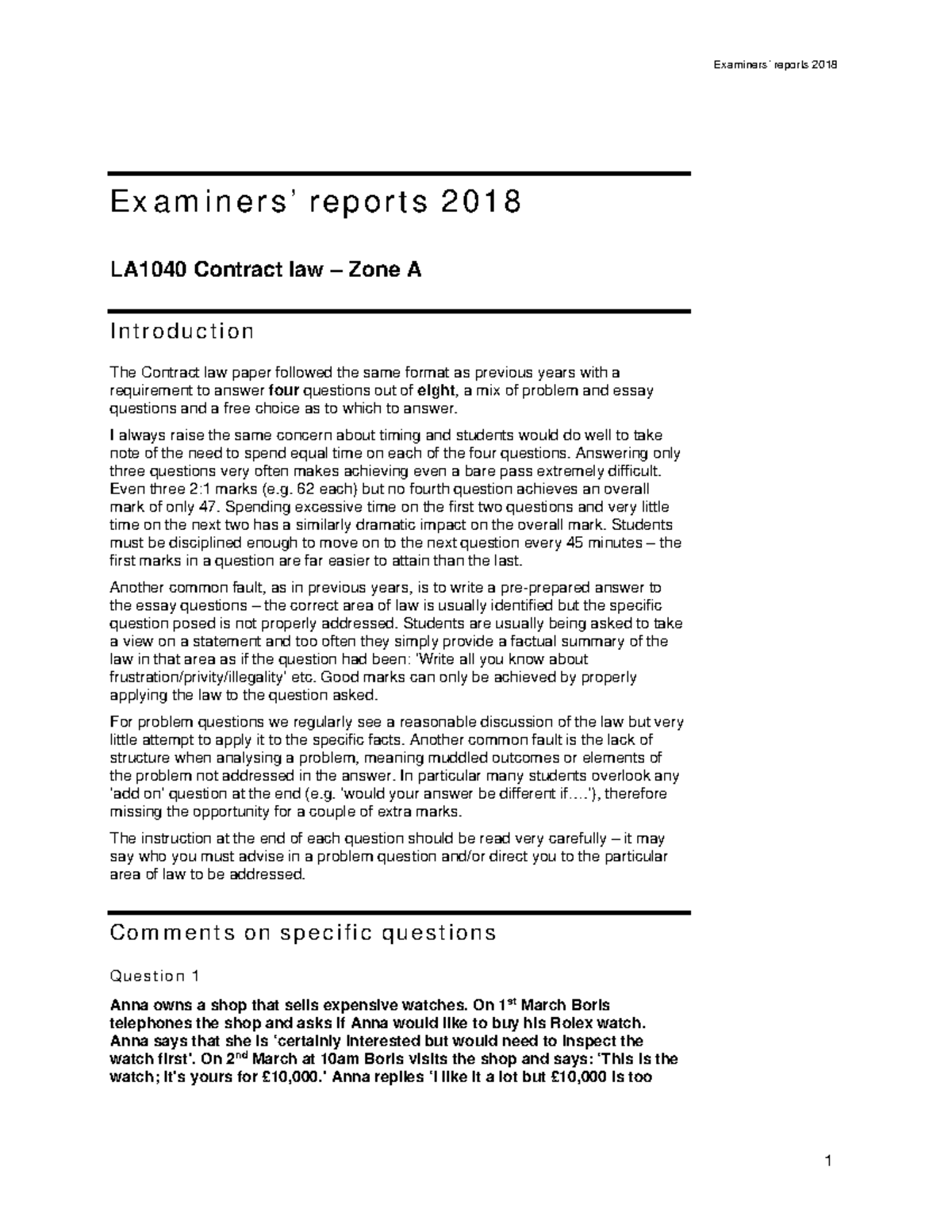 Contract report 2018 A - Notes - Examiners’ reports 2018 Examiners ...