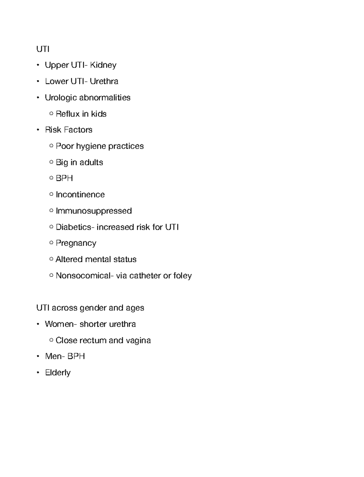 Chapter 63 and 62 In Class - UTI Upper UTI- Kidney Lower UTI- Urethra ...