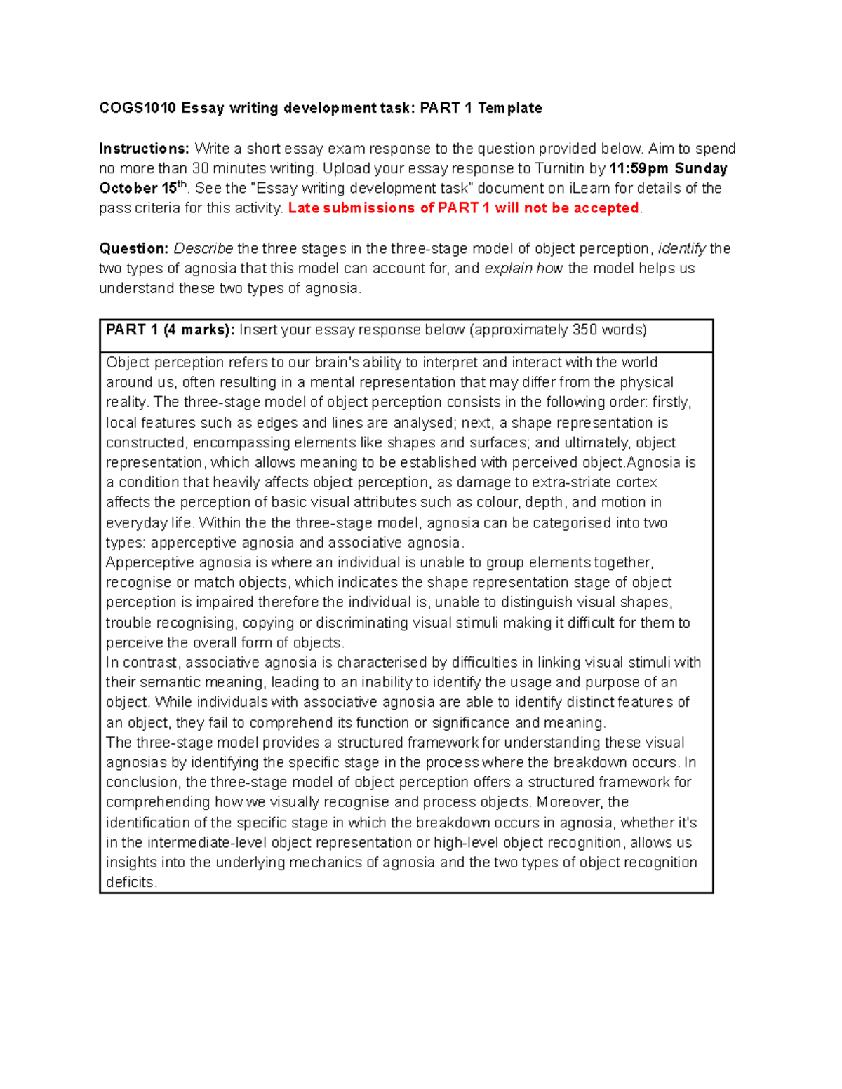 Part 1 Template Essay writing development task - COGS1010 Essay writing ...