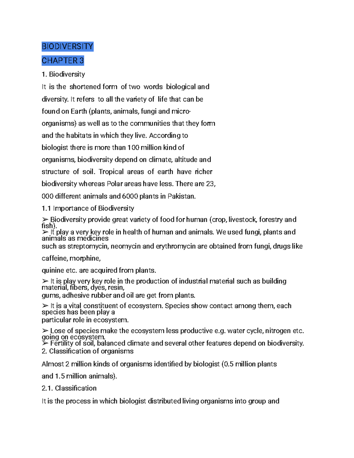 Biodiversity Chapter 3 - BIODIVERSITY CHAPTER 3 Biodiversity It is the ...