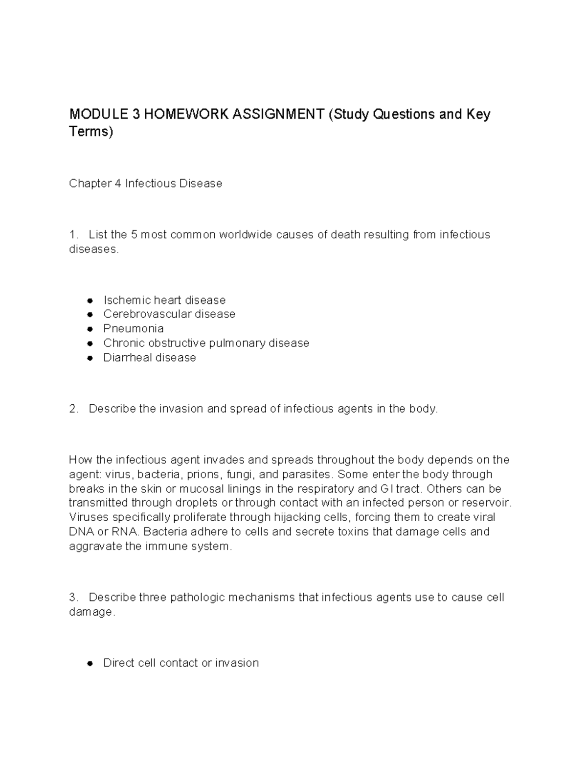 Pathophysiology Hmwrk 3 - MODULE 3 HOMEWORK ASSIGNMENT (Study Questions ...