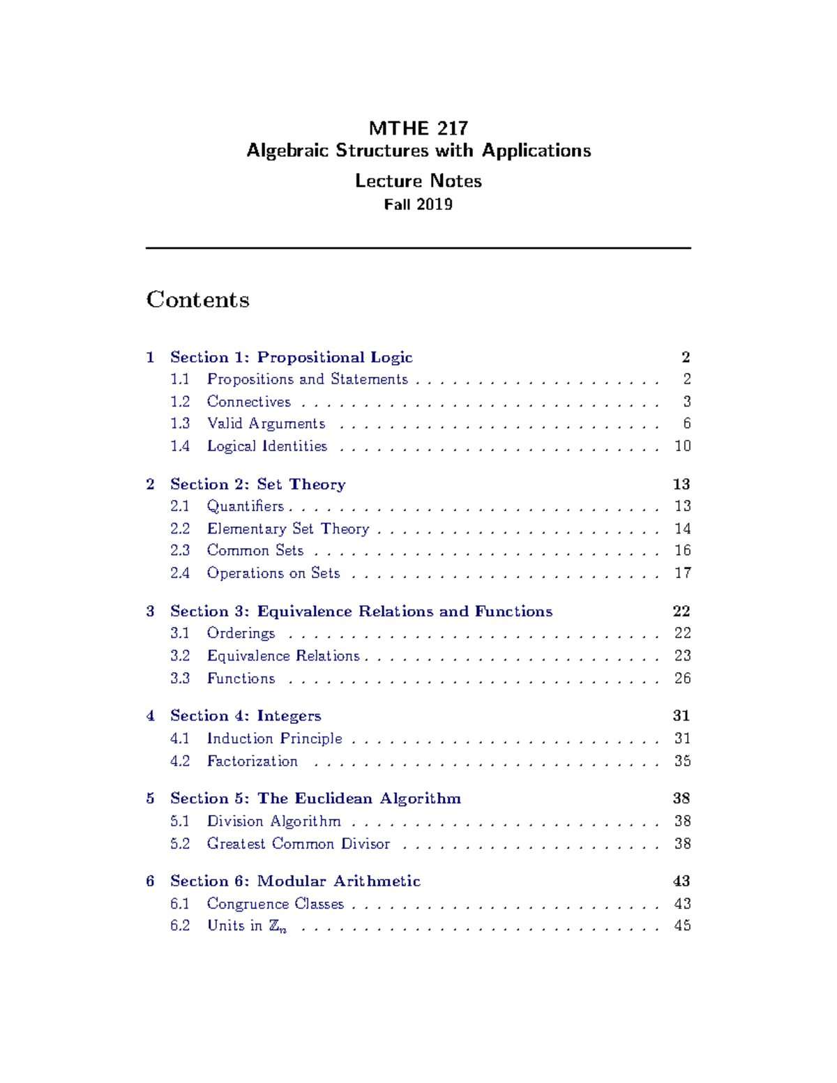 Lecture Notes - Algebraic Structures with Applications - MTHE - Fall ...