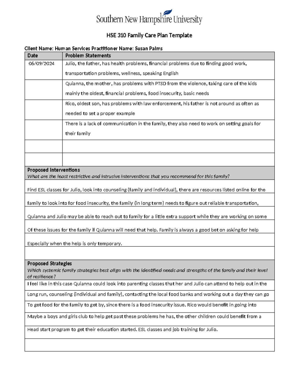 Family care plan for rivera family. - HSE 310 Family Care Plan Template ...