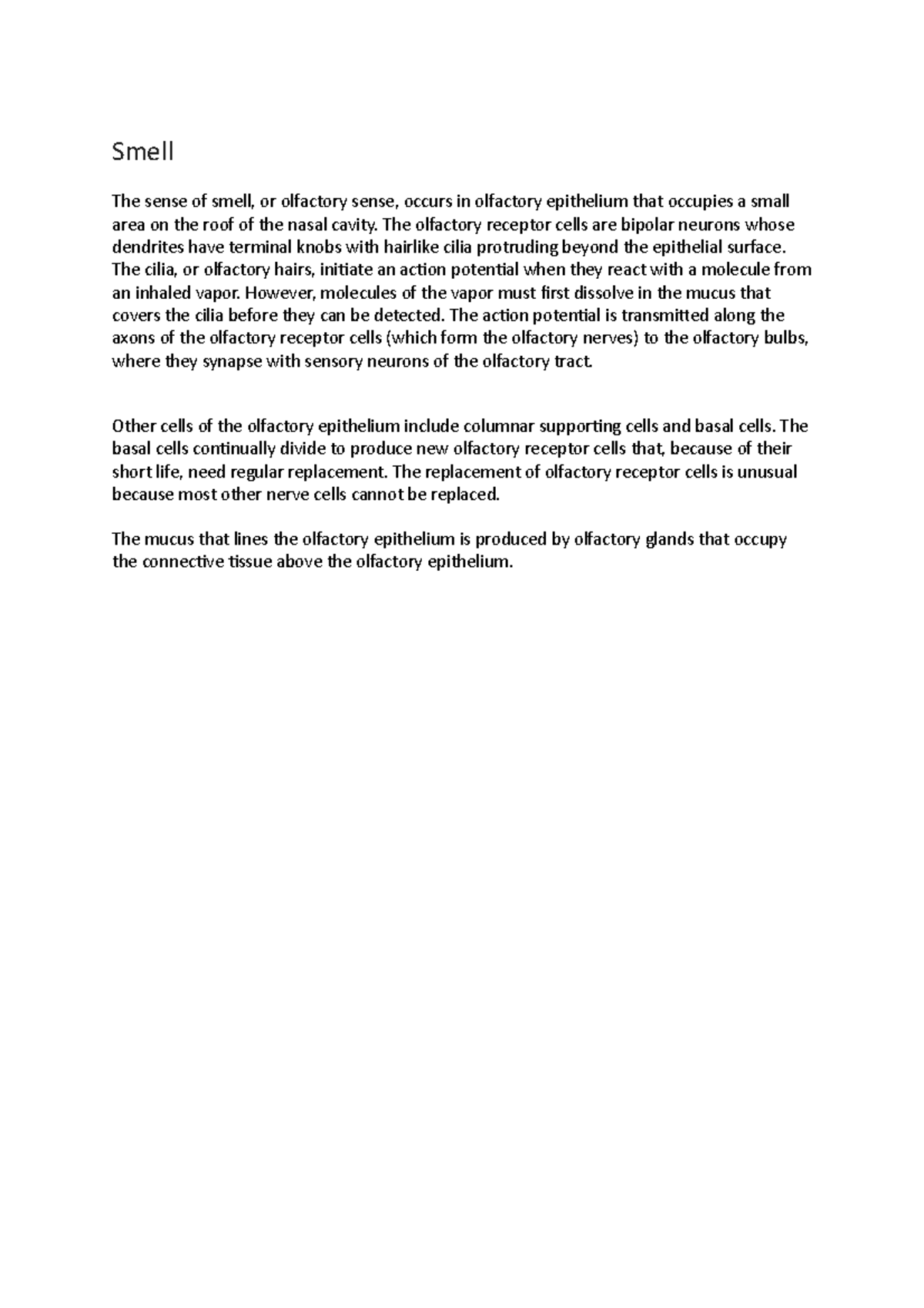 Smell - lecture notes - Smell The sense of smell, or olfactory sense ...