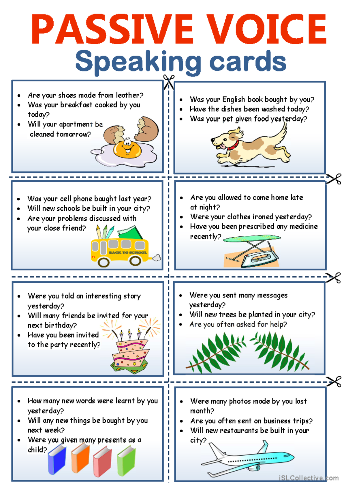 Passive Voice - Speaking cards - Are your shoes made from leather? Was ...