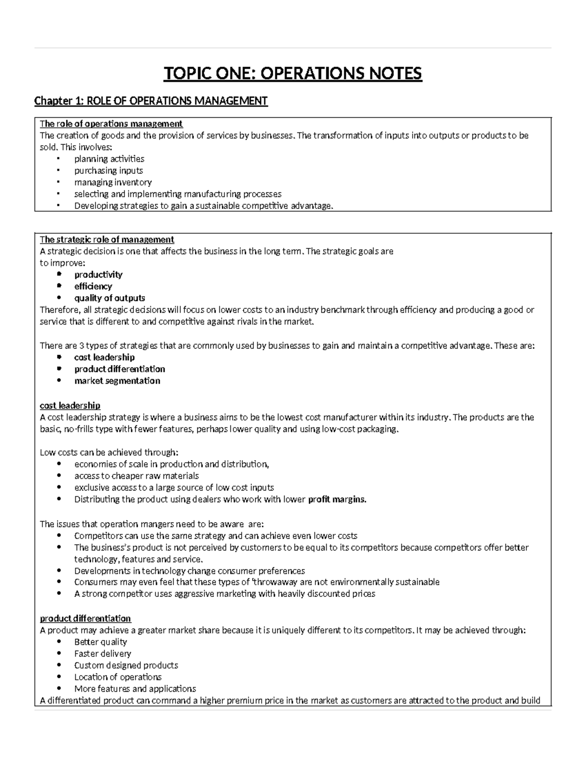 YEAR 12 Operations revision notes - TOPIC ONE: OPERATIONS NOTES Chapter ...