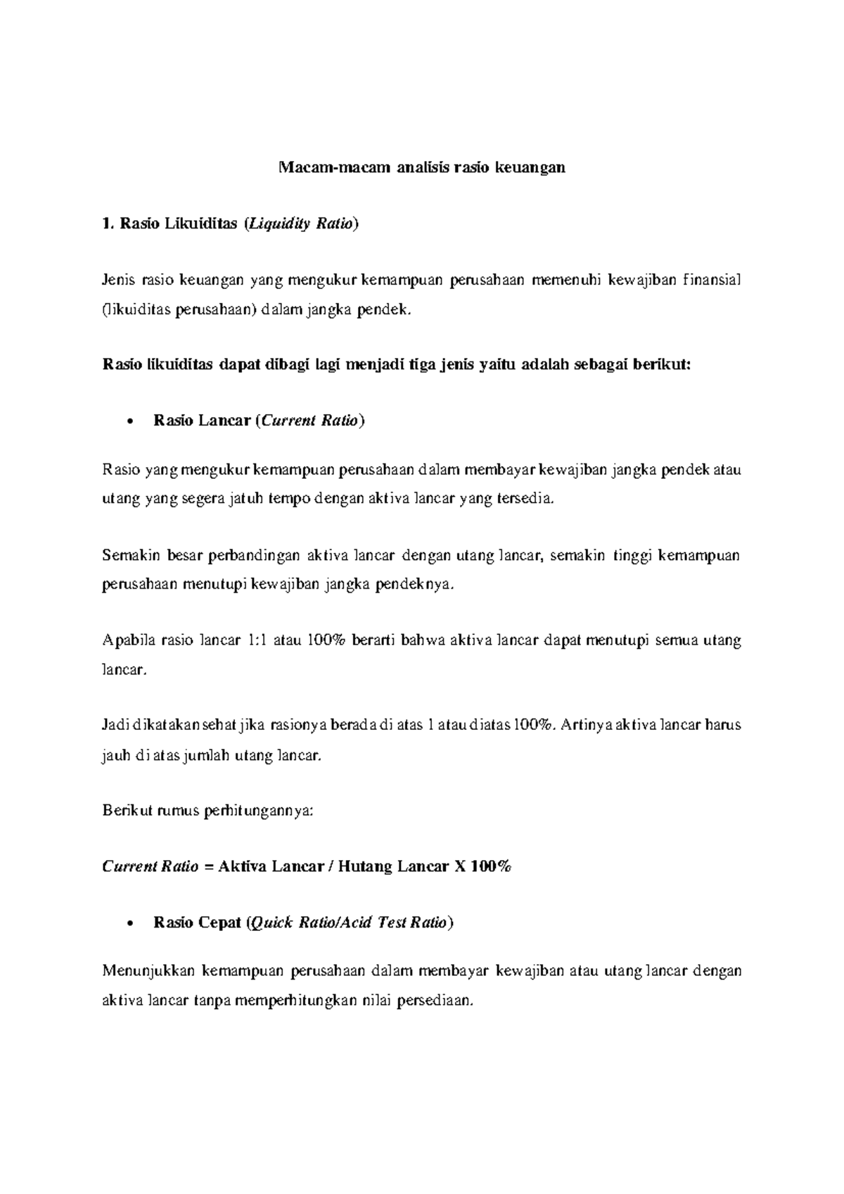 Macam-macam Pasar Keuangan - Macam-macam analisis rasio keuangan Rasio ...