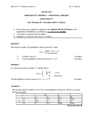 Coursework Exam MATH2274 - Coursework Exam 1 The University of the West ...