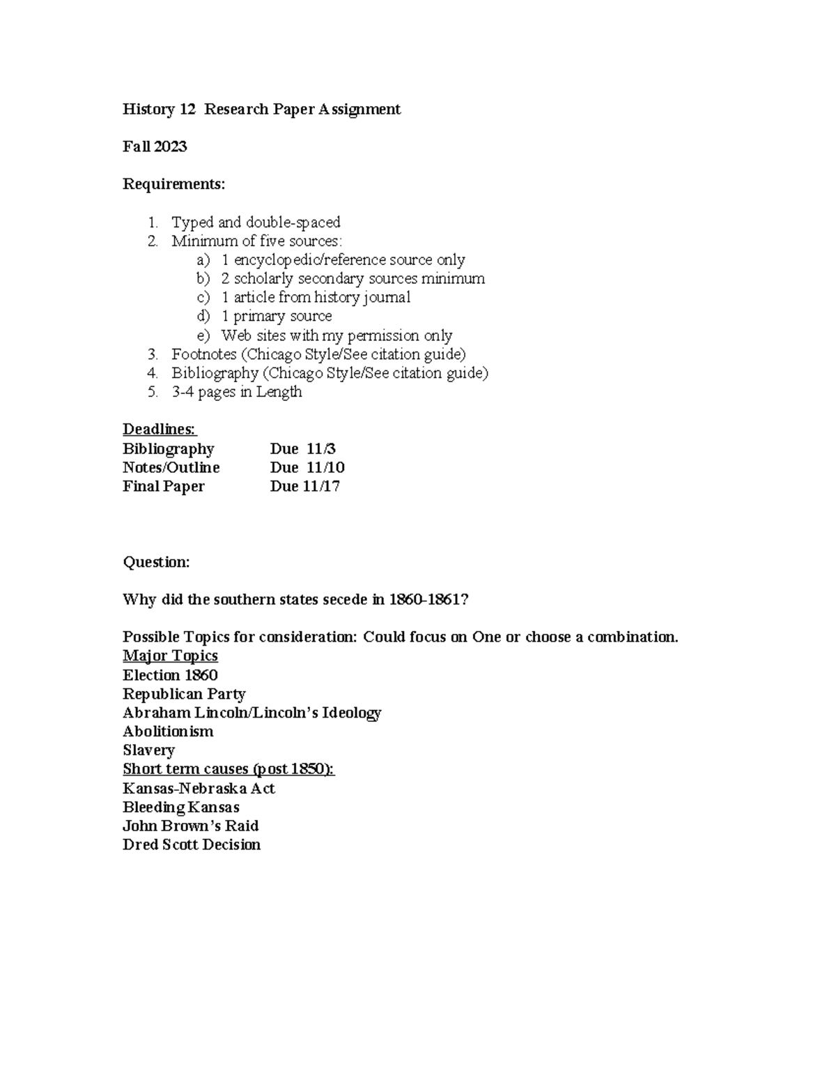 Research Assignment 2023 - History 12 Research Paper Assignment Fall ...