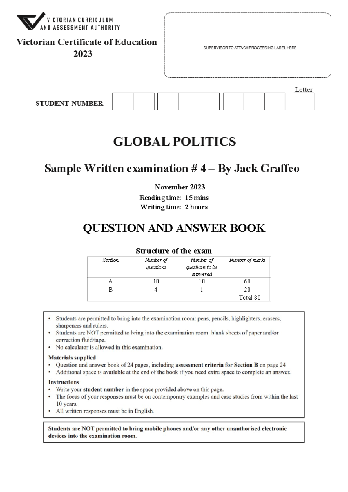 2023 VCE Global Politics Practice Exam #4 - Jack Graffeo - Sample ...