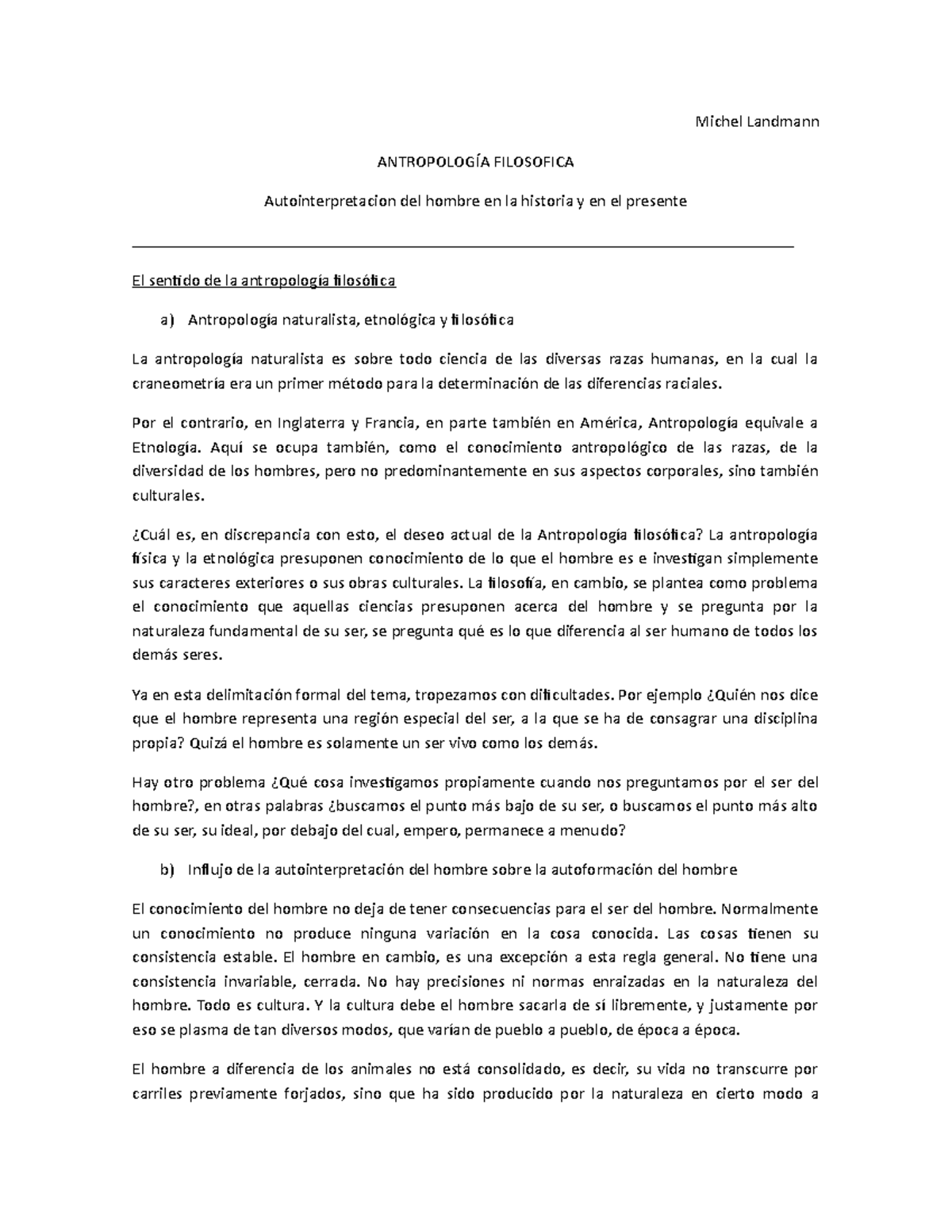 Michel Landmann Antropologia Filosofica - Michel Landmann ANTROPOLOGÍA ...