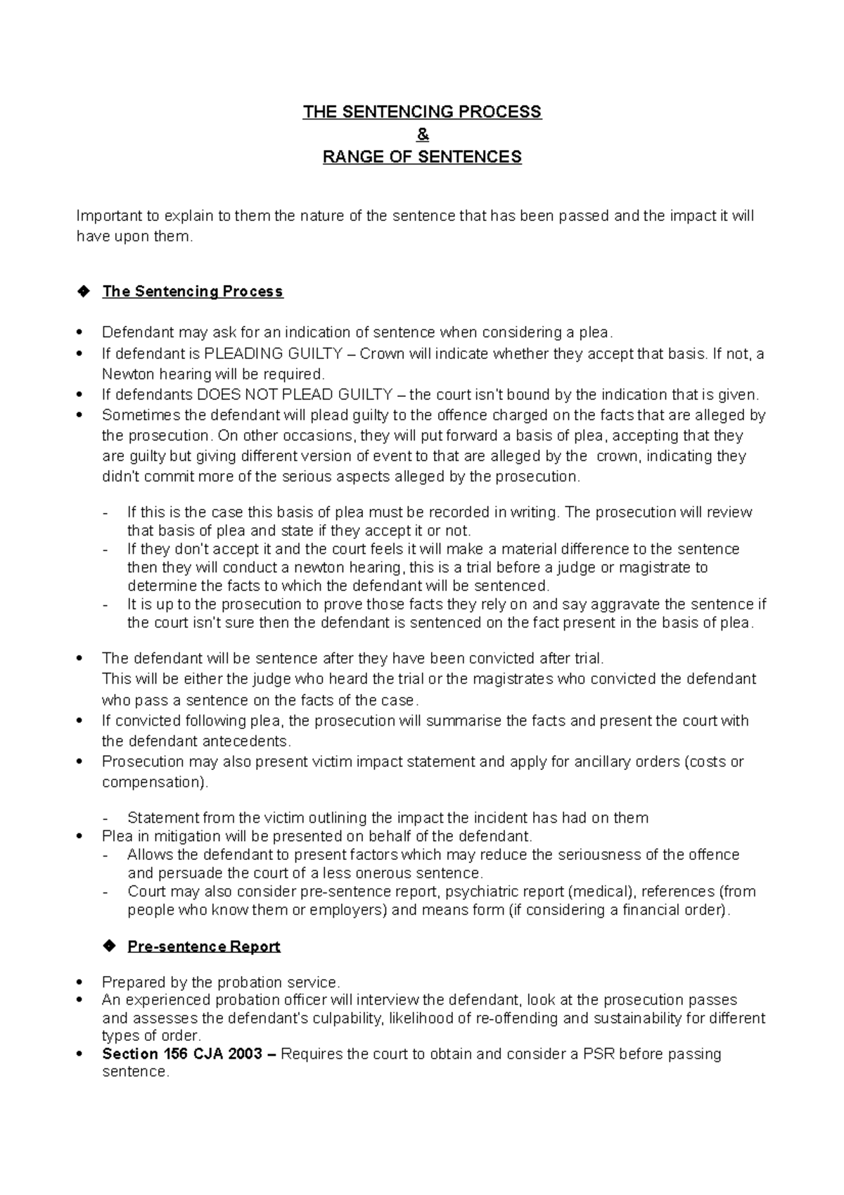 THE Sentencing Process - THE SENTENCING PROCESS & RANGE OF SENTENCES ...