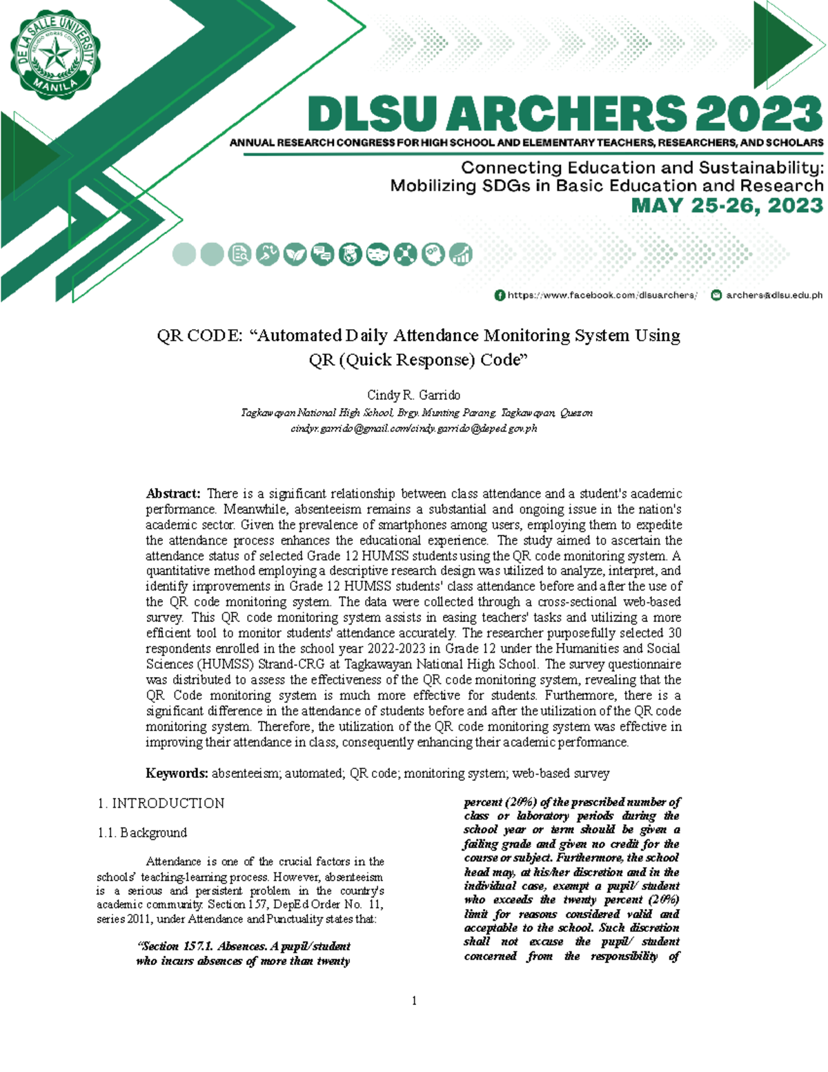 QR CODE Automated Daily Attendance Monitoring System Using QR ...