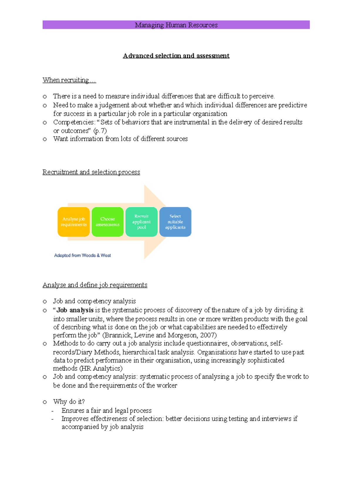 Advanced selection and assessment - .. o There is a need to measure ...