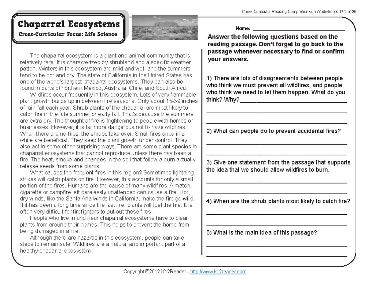 Gr4 Wk3 Chaparral Ecosystems - Copyright ©2012 K12Reader - k12reader ...