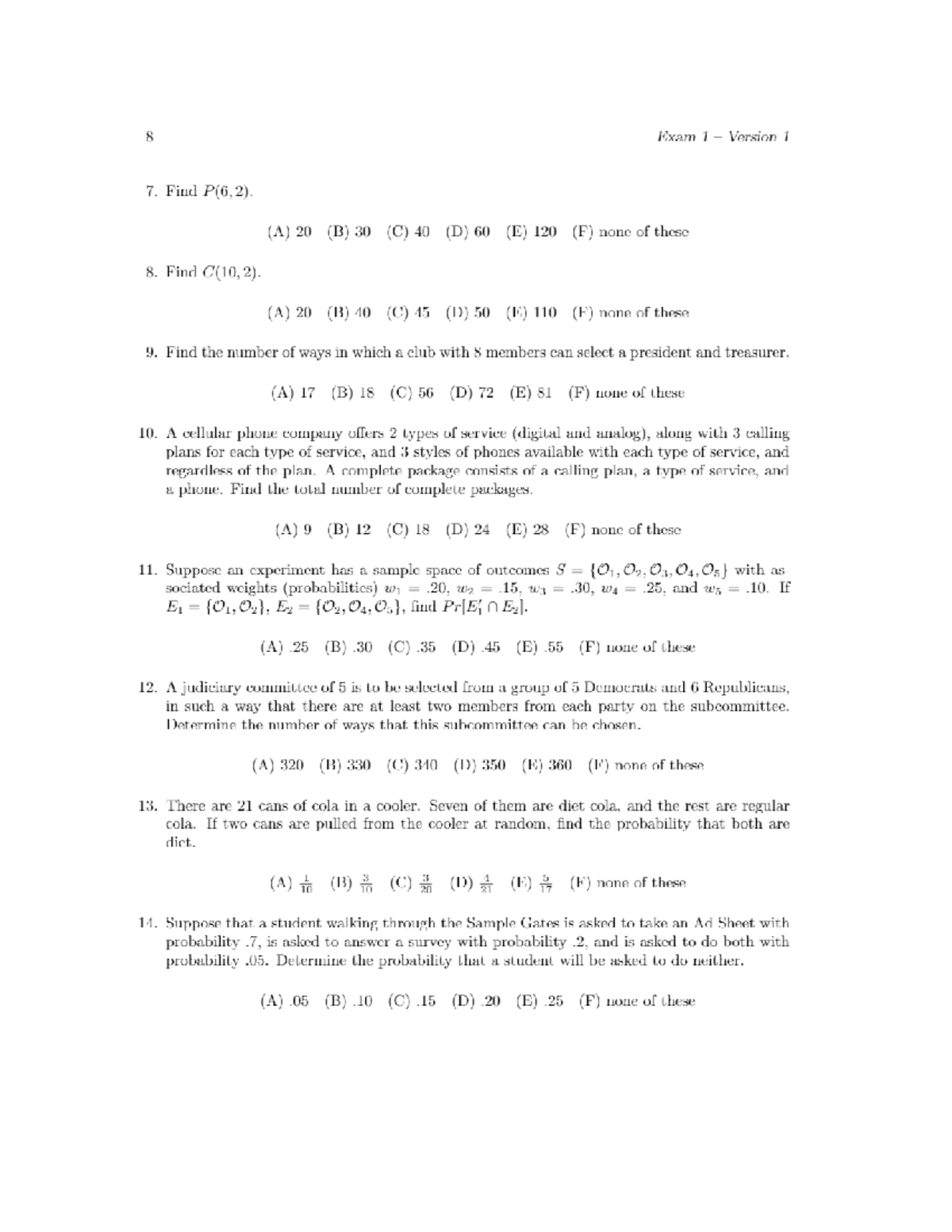 Finite mathematics, m118 sample tests and study hints 2003-2004 2 ...